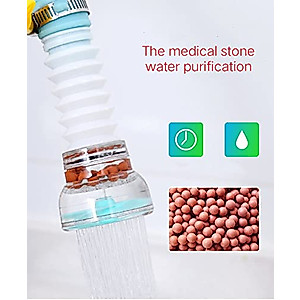 HUAFEI Faucet telescoptor, 720 degree splash faucet water filter made of soft PVC rubber, bamboo carbon zeolite and carbon for faucet nozzles, 3 only (Blue, pink, green)