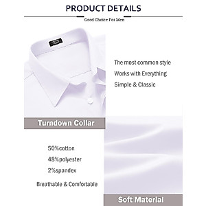 COOFANDY Long Sleeve Button Down Shirts Solid Fitted Dress Shirt for Men White
