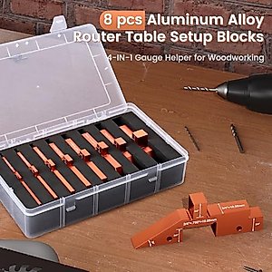 Neitra Router Table Setup Blocks Woodworking - 8pcs Aluminum Alloy Precision Setup Bars for Routers Tables Saw Accessory, Measuring Height Depth Angle Gauge with Storage Case (Each in Varies Thick)
