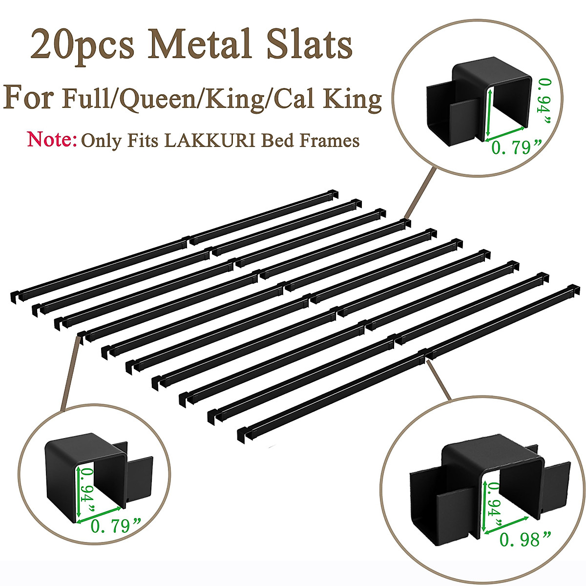 LAKKURI Metal Slats for Full Bed Frame, Full Bed Frame Slats Replacement for Extra Mattress Support, Easy Assembly, Enhance Support, Black