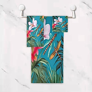 Flradish Palm Dragonflies Towels 3 Pack Bath Towels for Bathroom Set Soft Cotton Highly Absorbent Lightweight & Quickdry Towel Set 1 Bath Towel,1 Hand Towel,1 Washclothe