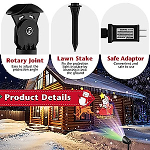 Goplus Christmas Projector Lights, Outdoor LED Santa Claus on Sleigh Projection Lamp with 65° Adjustable Angle, Lawn Stake, Water Proof Landscape Decorative Lighting for Christmas Holiday Party Garden