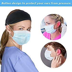 SUNLAND Headband with Buttons for Face Masks and Covers Unisex Elastic Hair Band for Ears Protection Bandannas for Head Wraps 3 Pack Black