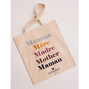 Motherhood Reusable Cotton Canvas Tote Bag, Cloth Bag Suitable for Grocery Shopping, Running Errands, Books, Gym (Mamma Languages)