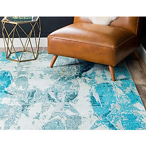 Unique Loom Positano Collection Coastal Modern Fish Light Blue Area Rug (5' x 8')