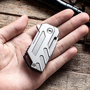 ESaure Mini Flipper Pocket Knife (TK22), 1.57 Inch D2 Stainless Steel Blade with Stone Washed Technique, Everyday Utility Knife with G10 Lanyard Hole, 3.24 oz, Silver.