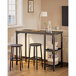 Qsun Small Bar Table Set for 2, Bar Table with Stools, Kitchen Table for 2 with 2 Storage Shelves & Wine Glass Holder, Small Dining Table for Small Apartment, Dining Room, Black