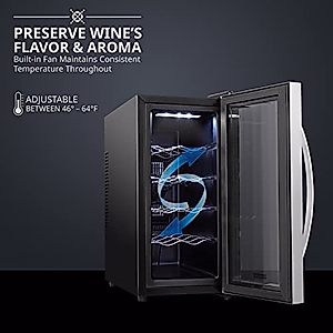 Schmécké 10 Bottle Thermoelectric Wine Cooler/Chiller - Stainless Steel - Counter Top Red & White Wine Cellar w/Digital Temperature, Freestanding Refrigerator Smoked Glass Door Quiet Operation Fridge