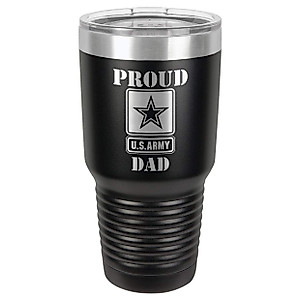 PROUD ARMY DAD BLACK 30 oz Drink Tumbler With Straw and Slide Top Lid | Laser Engraved Travel Mug | Compare To Yeti Rambler | Gift Idea Dad For Father's Day & Birthday