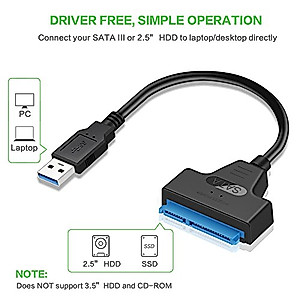 Cotchear USB 3.0 to SATA III Hard Drive Adapter Cable, 15 + 7 Pin Portable Adapter Cord 22 pin USB Cable 3.0 to SATA Adapter for 2.5 inch HDD SSD Hard Drive