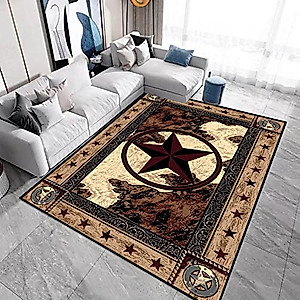 Rustic Western Texas Star Wood Panel Art Modern Area Rugs Non-Slip Throw Rugs Floor Carpet Runner Rugs Doormat Home Decor for Kitchen Bedroom Living Room 5'x7'