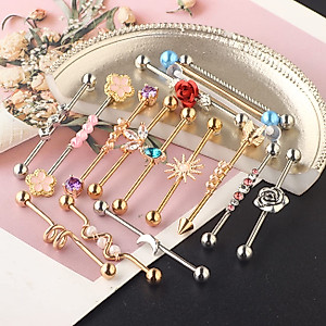 TIANCI FBYJS 18pcs 14G Surgical Steel Rose Gold Industrial Piercings Barbell for Women Men Cartilage Industrial Earring Conch Industrial Bar Jewelry 1 1/2 Inch 38mm