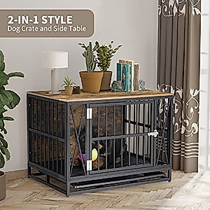 Furniture Style Dog Crate, 32" Wooden Dog Kennel with Tray and Lockable Door, Dog Cage End Table for Small & Medium Dogs, Rustic Dog Crate House Cage Indoor