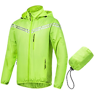 CREATMO US Mens Waterproof Windbreaker Rain Jacket Lightweight Hooded Raincoat Water Resistant Cycling Jackets Yellow 3XL