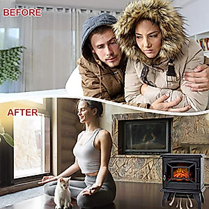 BMS 20" Electric Fireplace Heater Portable Indoor Electric Stove Heater with Freestanding 3D Flame Effect 1400W CSA Approved Safety for Home,Office,Bedroom,Living Room,Basement, Black