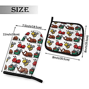 HENGE Insect Oven Mitts and Pot Holders Sets of 2,Resistant Hot Pads,Flexible Cooking Oven Gloves for Microwave BBQ Cooking Baking Grilling