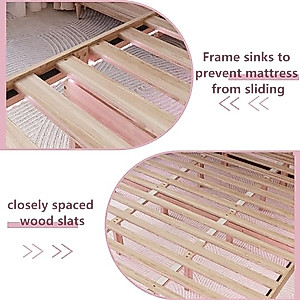 Natural Solid Rubber Wood King Bed Frame with Outlets, Platform Bed with Wooden Headboard and Slats, No Box Spring Needed, Easy Assembly, King Size