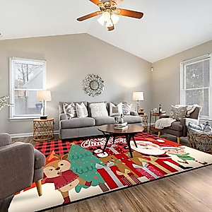 FUYEUN Plaid Christmas Area Rug, Snowflake Rug, Xmas New Year Gift Door Mat for Bedroom Living Room Kitchen, Merry Christmas Indoor Floor Mats for Holiday Festive Decoration,63" X 31"