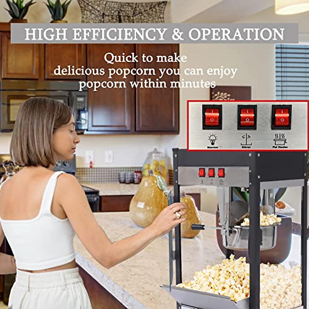 8 Ounce Popcorn Machine Movie Theater Style with Cart Old Fashioned Popcorn Maker Machine for Home Commercial Halloween Christmas Gift, Black