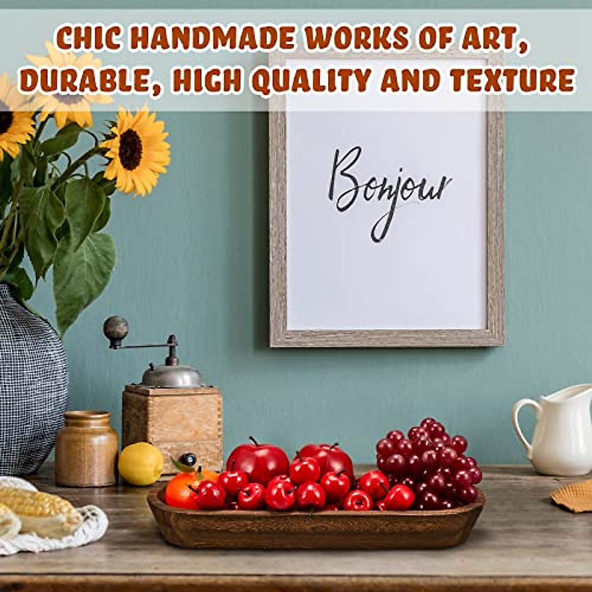 Decorative Bowls for Home Decor 2 Pieces Wooden Dough Bowl Wooden Bowls Rustic Bread Bowl Long Wooden Bowl for Kitchen Home Dining Table Centerpiece Decorations (10 x 6 x 2 Inch, 16 x 6 x 2 Inch)