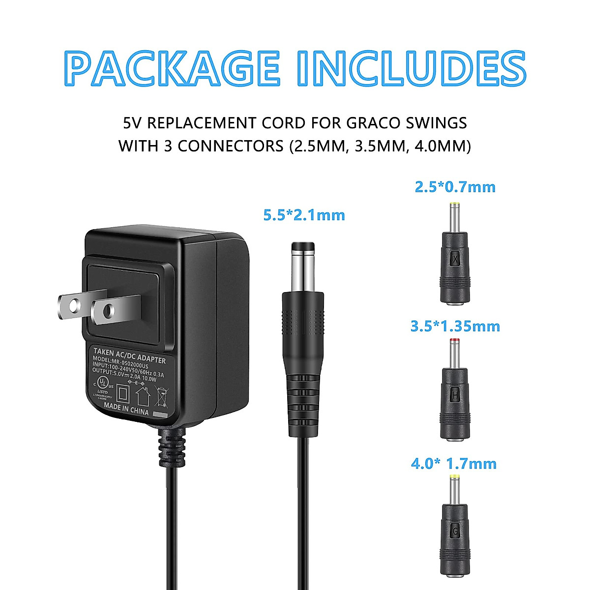 5V Replacement Cord for Graco Swing, Simple Swing, Glider LX, Glider Petite LX, Glider Elite, Glider Premier, Sweetpeace, Sweet Snuggle, DuetConnect LX, DuetSoothe (8.2FT)