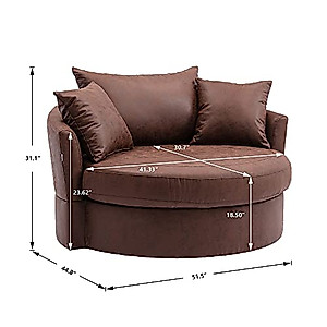 GoDoco 52" W Swivel Accent Barrel Chair Wide Chair Body with 3 Pillows for Living Room or Bedroom Hotel Lounge Club Round Chair Modern Sofa (Brown)