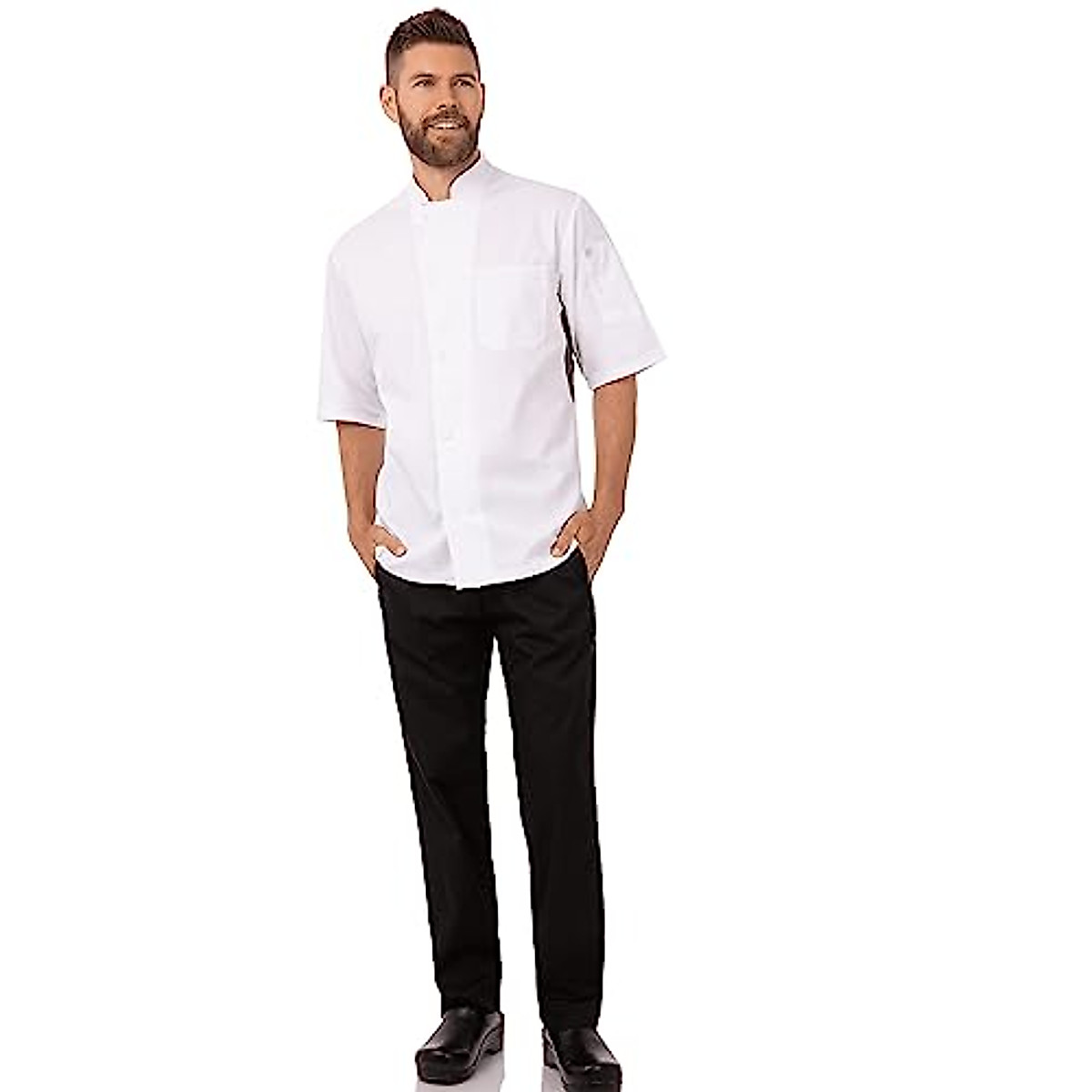 Chef Works Men's Valais V-Series Chef Coat, White W/ Grey Contrast, X-Large