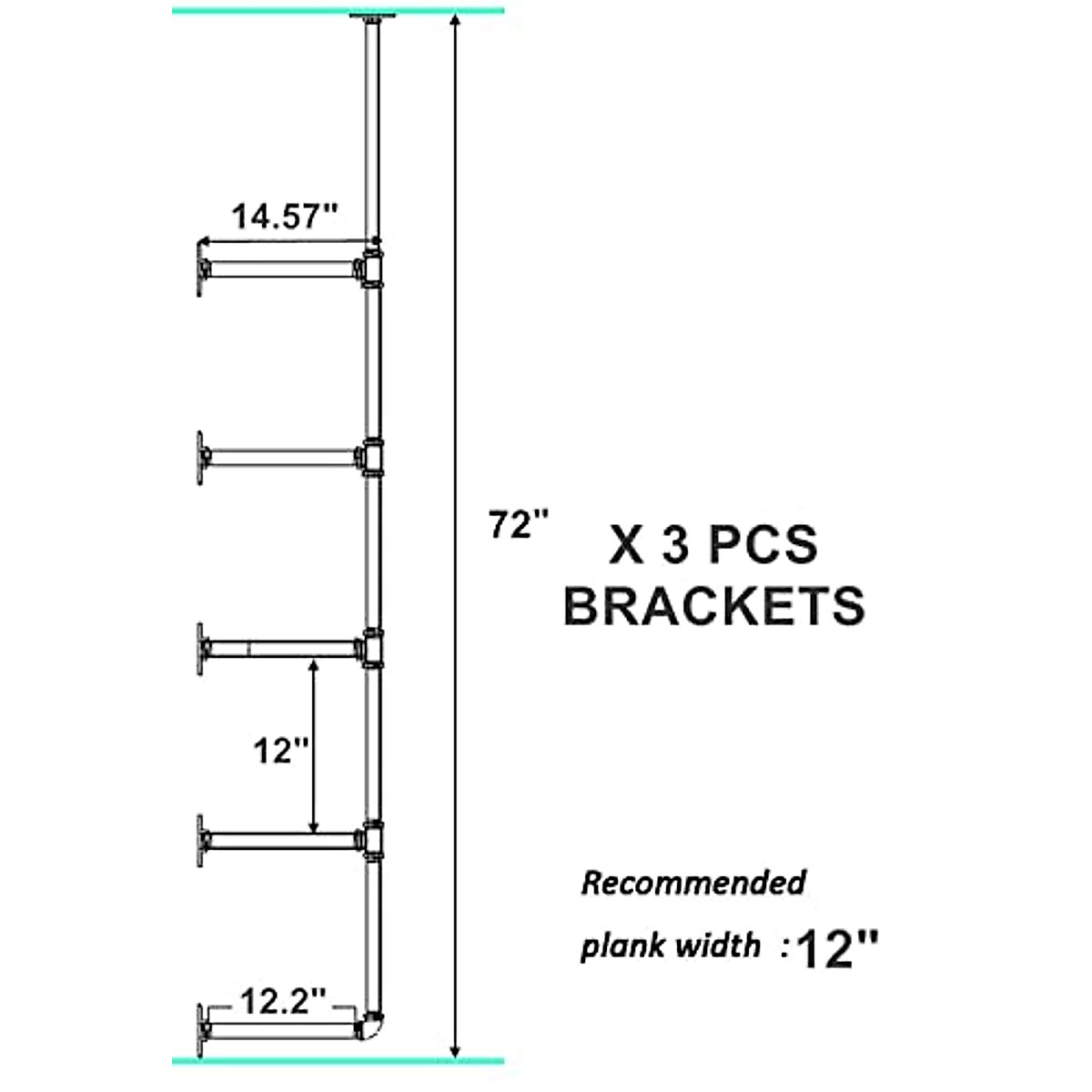 BIXIRAO Industrial Wall Mounted Iron Floating Pipe Shelves/Shelving/Racks/Storage/Bookcases/Brackets, DIY Open Bookshelves/Shelving for Kitchen/Office, Retro Black (5-Tier Shelf Brackets-B)