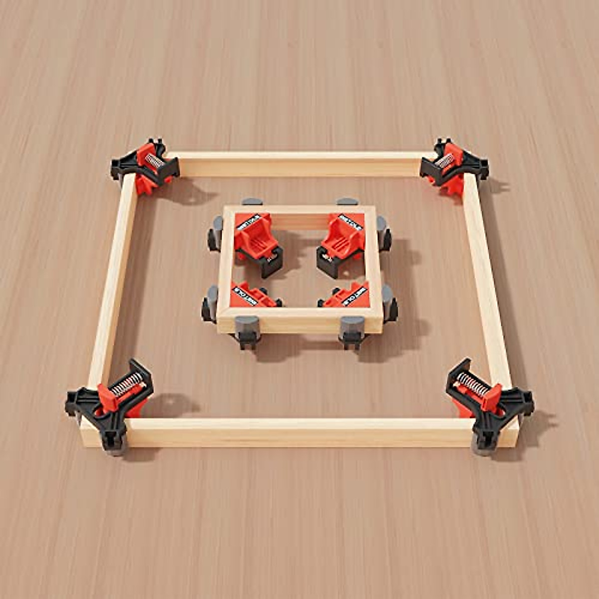 WETOLS Corner Clamp, 4Pcs Fast Adjustable Quick Spring Loaded Woodworking Clamp, 90 Degree Right Angle Clamp for Woodworking-Red-orange
