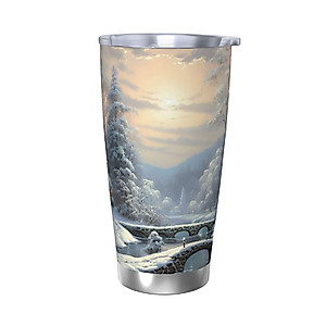 GFLFMXZW Winter Snow Scene Print Tumbler 20oz Stainless Steel Tumbler with Lid and Straw Insulated Tumblers Double Wall Vacuum Water Bottle Travel Coffee Mug Gifts for Women Men