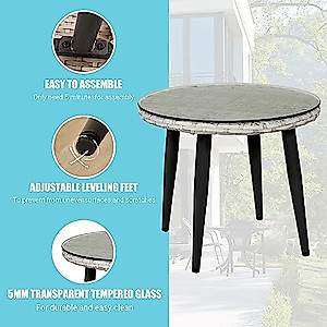 Leasbar 3 Piece Patio Bistro Furniture Set PE Rattan Conversation Chairs Glass Top Table Outdoor Patio Chair with Soft Cushions All-Weather Widening Patio Furniture Set for Backyard Balcony Deck