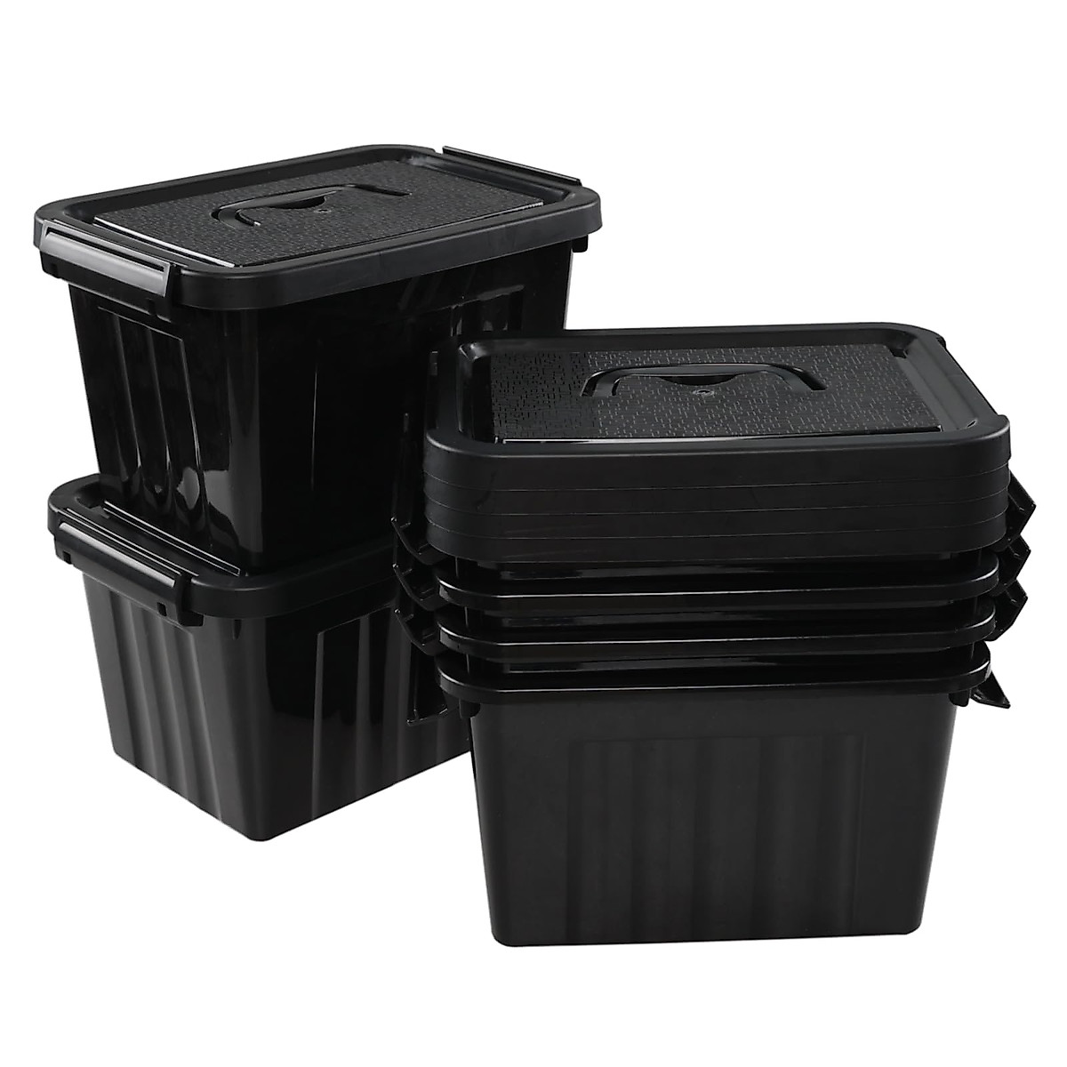 Buyitt 6 Packs Black Storage Bins with Lids, 6 QT Plastic Storage Containers
