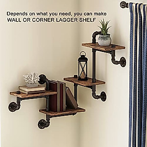 MAIKAILUN Industrial Floating Pipe Wall Mounted Shelves Rustic Modern Wood Shelving Bookcase 4 Layer Ladder Hanging Bookshelf for Home Bathroom Office Kitchen Decor(D)