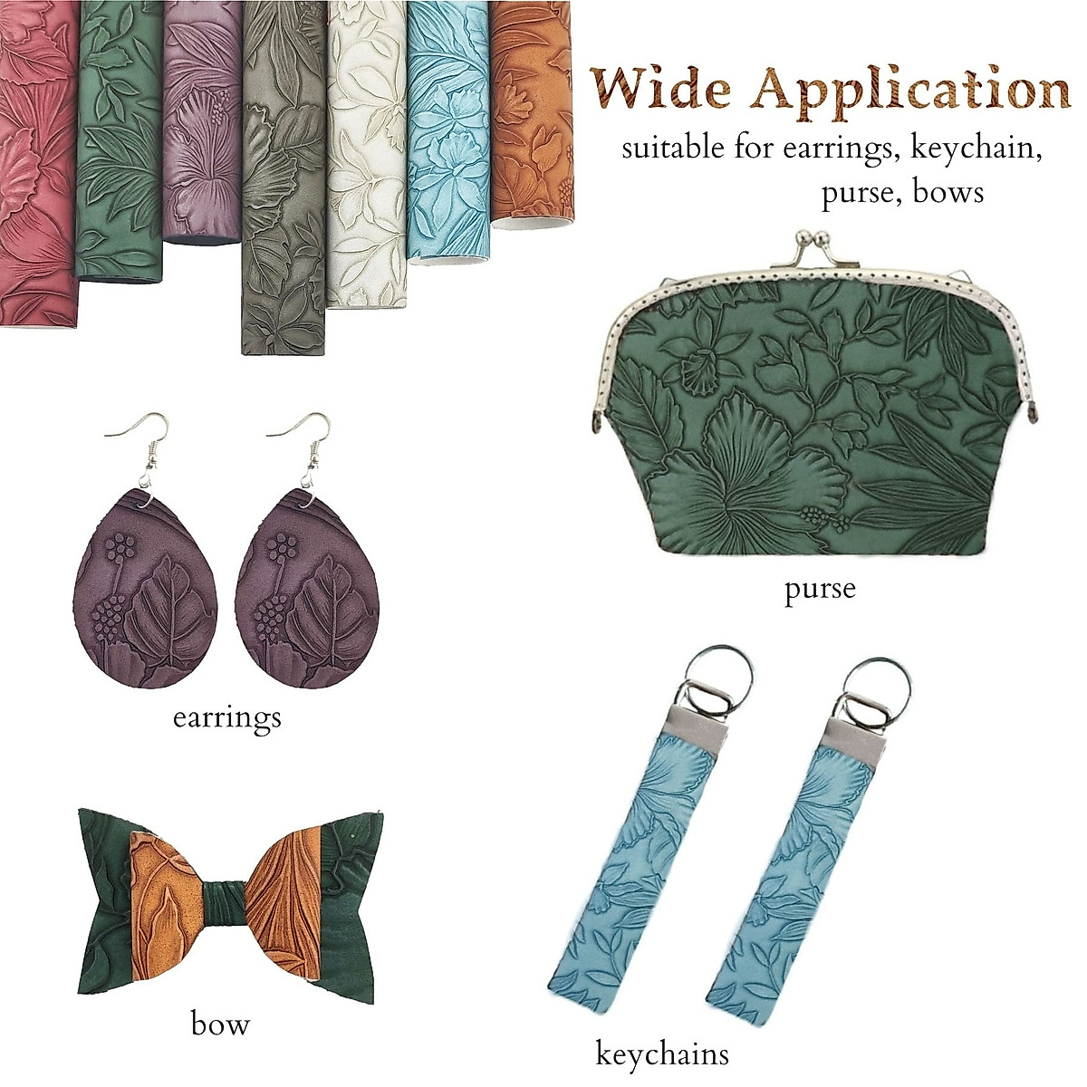 SHUANGART 7 Pcs Embossed Faux Leather Sheets for Earrings Purses Making, 8.2" X 11.8" with Embossed Textured Synthetic Fabric Sheets for DIY Bows Wallet Sewing Crafts (Flower)