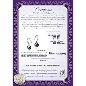 Yoko Black 7-8mm AAAA Quality Freshwater 925 Sterling Silver Cultured Pearl Earring Pair For Women