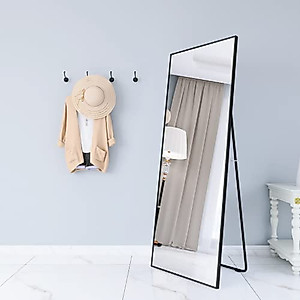 Yone jx je 65" x 24" Full Length Mirror Hanging Standing or Leaning, Bedroom Mirror Floor Mirror Wall-Mounted Mirror with Alloy Frame, Black