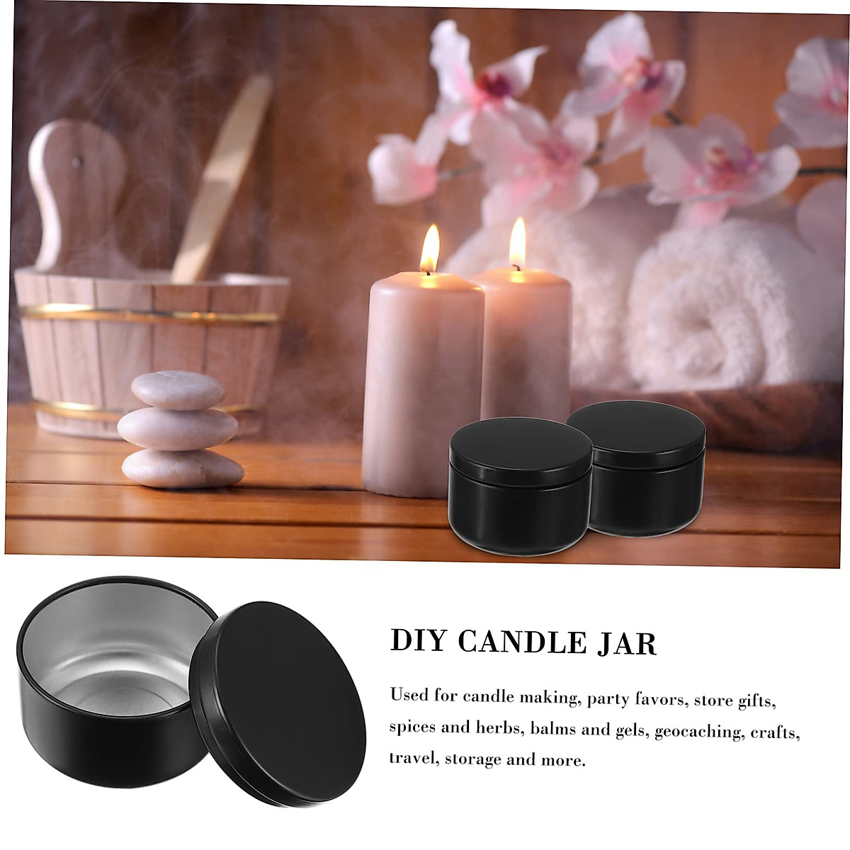 ULDIGI 12pcs Black Aluminum Candle Tins - Round, 8 Oz, Compact & Portable, Ideal for Travel, Storage & DIY Candle Making