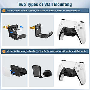 KUNSLUCK 6 Pack Controller Wall Mount for PS5, Xbox, Switch Controller, Wall Mount Stand for Controller&Headset, Adhesive/Screws Installation (Black)