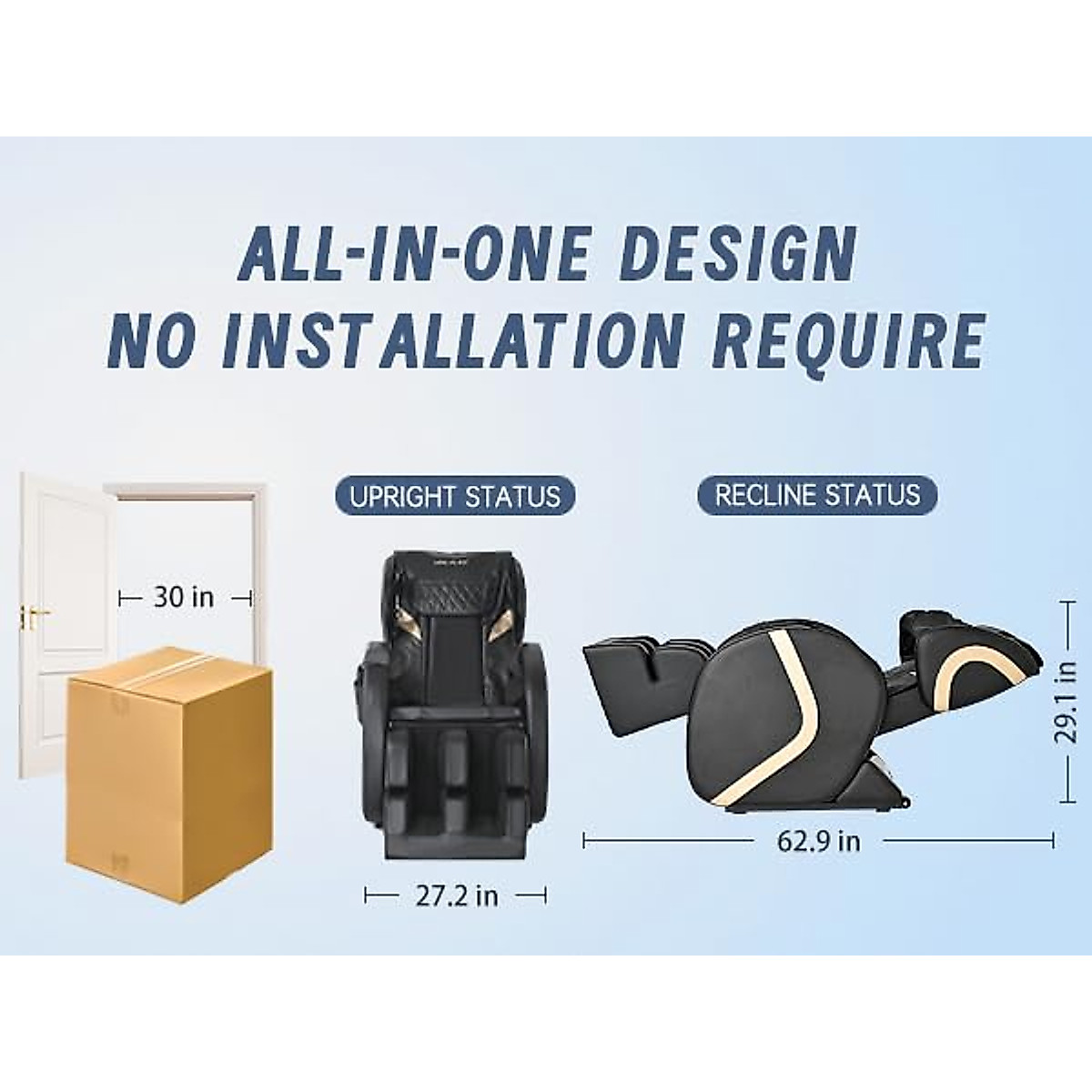 BIADNBZ Chair Zero Gravity Full Body Massage Recliner with Foot Rollers and Heat Therapy Air Pressure System with Remote Control Easy to Use at Office Home Family, Black A