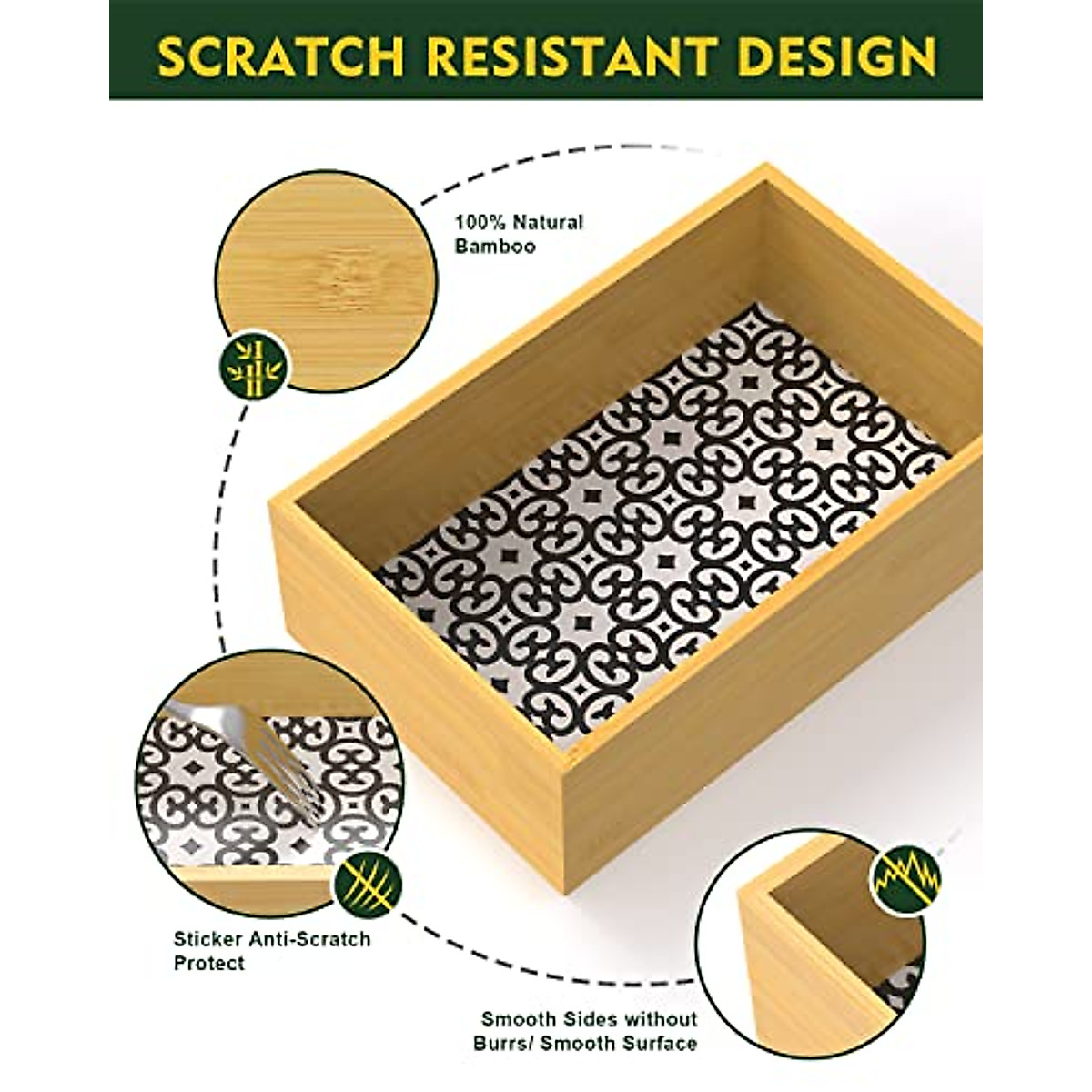 VenDotbi Bamboo Drawer Organizer Storage Box, Multi-Use Stackable Tray Drawer Organizer for Kitchen, Bathroom, Office Desk, Makeup, Jewelry-4Pack