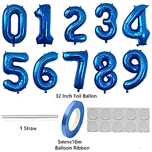 XLOOD Number 10 Balloons 32 inch Digital Balloon Alphabet 10 Birthday Balloons Digit 10 Helium Balloons Big Balloons for Birthday Party Supplies Wedding Bachelorette Bridal Shower, Blue Number 10th