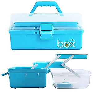 Sunxenze 12'' Three-Layer Clear Plastic Storage Box/Tool Box/Sewing Box Organizer, Multipurpose Organizer and Portable Handled Storage Case for Art Craft and Cosmetic (Light Blue)