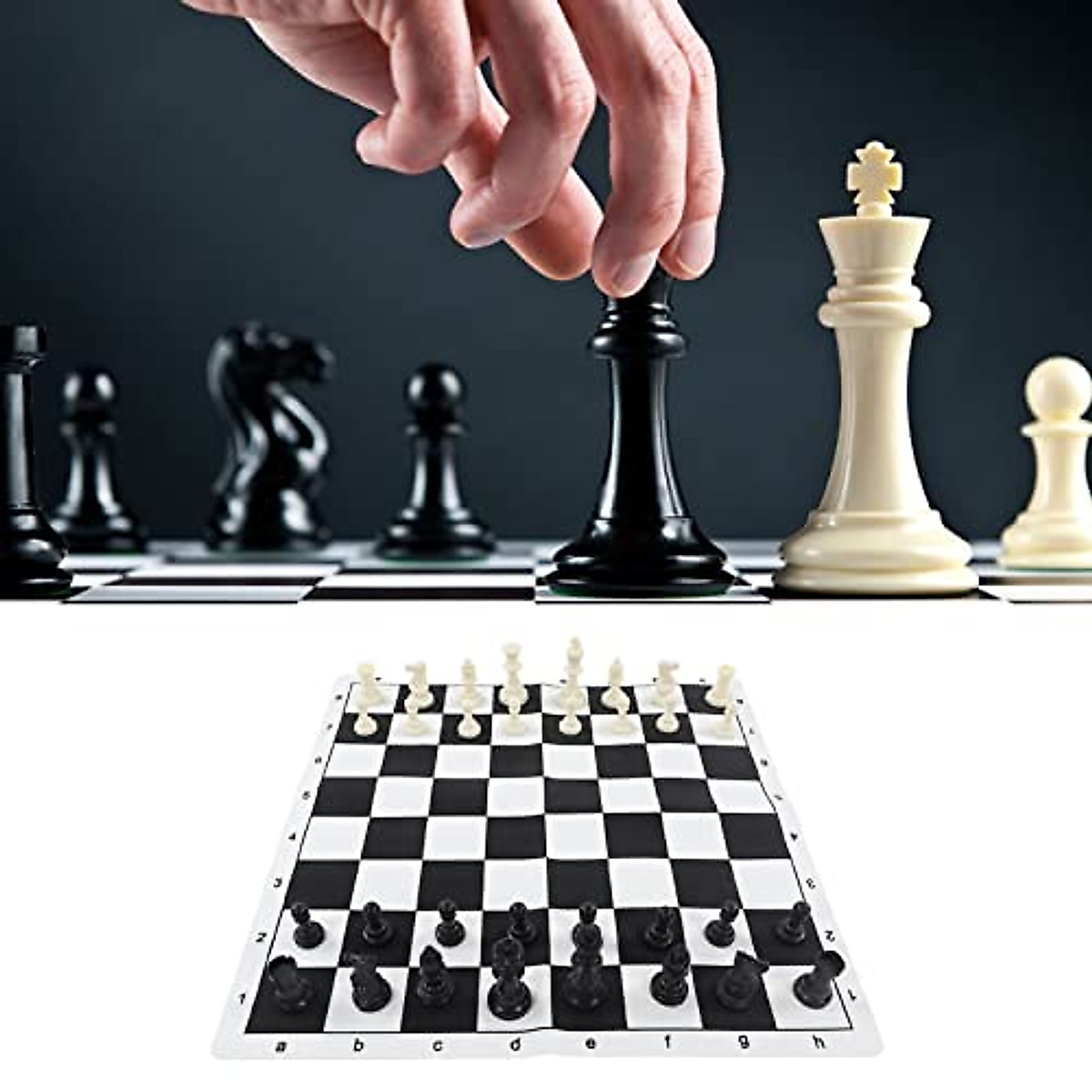 DAUERHAFT International Chess Set, 32Pcs Chess Pieces Portable PU Leather Chessboard Chess Set with Storage Bag, 75x29mm King Size Non Slip Bottom Board Game Set, for Outdoor Camping