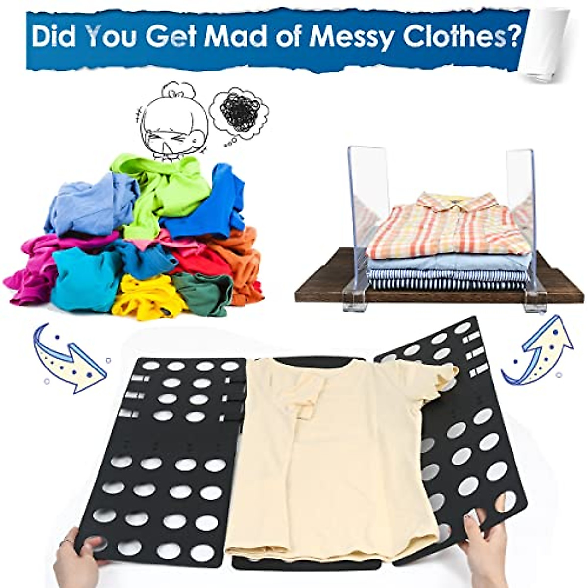 BVOPLME 4 Pack Acrylic Shelf Divider with 1 Pack Shirt Folding Board Set, Closets Shelf Organizer, Shelf Dividers for Closet Organization, Purses Closet Separators Shelf Organizer in Bedroom, Kitchen