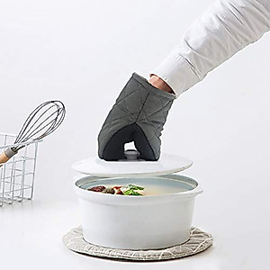 1 Pair Short Oven Mitts, Heat Resistant Silicone Kitchen Mini Oven Mitts for 500 Degrees, Non-Slip Grip Surfaces and Hanging Loop Gloves, Baking Grilling Barbecue Microwave Machine Washable (Gray)