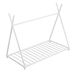 HZXINKEDZSW Twin Size Metal House Platform Bed with Triangle Structure, Single Metal Bed Frame for Kids Teens Girls Boys Bedroom, Can be Decorated, No Box Spring Required (White-T6)