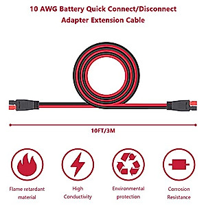 Billion wealth 12 AWG 10Feet 45A Battery Quick Connector Male to Female Extension Cable with 2Pack 4inch Red/Black Battery Quick Adapters Harness Compatible with Portable Power Station