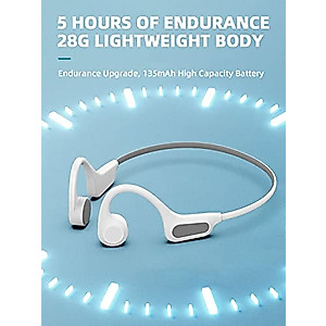 OCTANDRA Sense Bone Conduction Open-Ear Bluetooth Sport Headphones with Mic IP56 Sweat Resistant Wireless Earphones for Running Cycling Walking Fitness & Workouts (X7) (White & Grey)