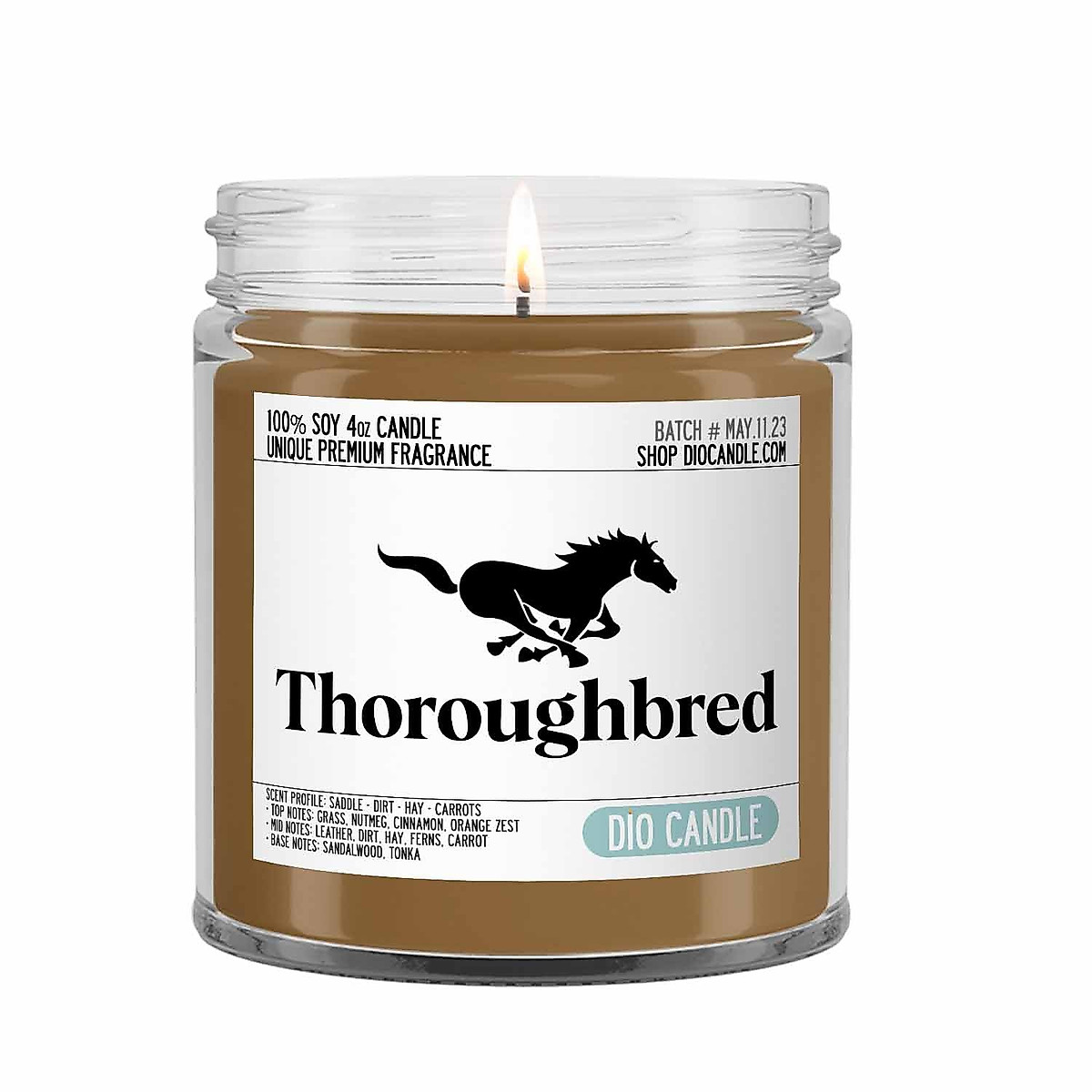 Thoroughbred Equestrian Scented Candle - Smells Like Saddle - Dirt - Hay - Carrots - 100% Naturally Vegan Soy and Premium Fragrance | Great Gift | Handmade in Denver, Colorado (4oz Glass Jar)