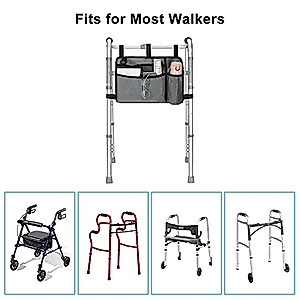 supregear Walker Bag with Cup Holder, Water-Resistant Wheelchair Pouch Folding Walker Accessory Basket for Wheelchairs, Rollators, Scooters, Grey